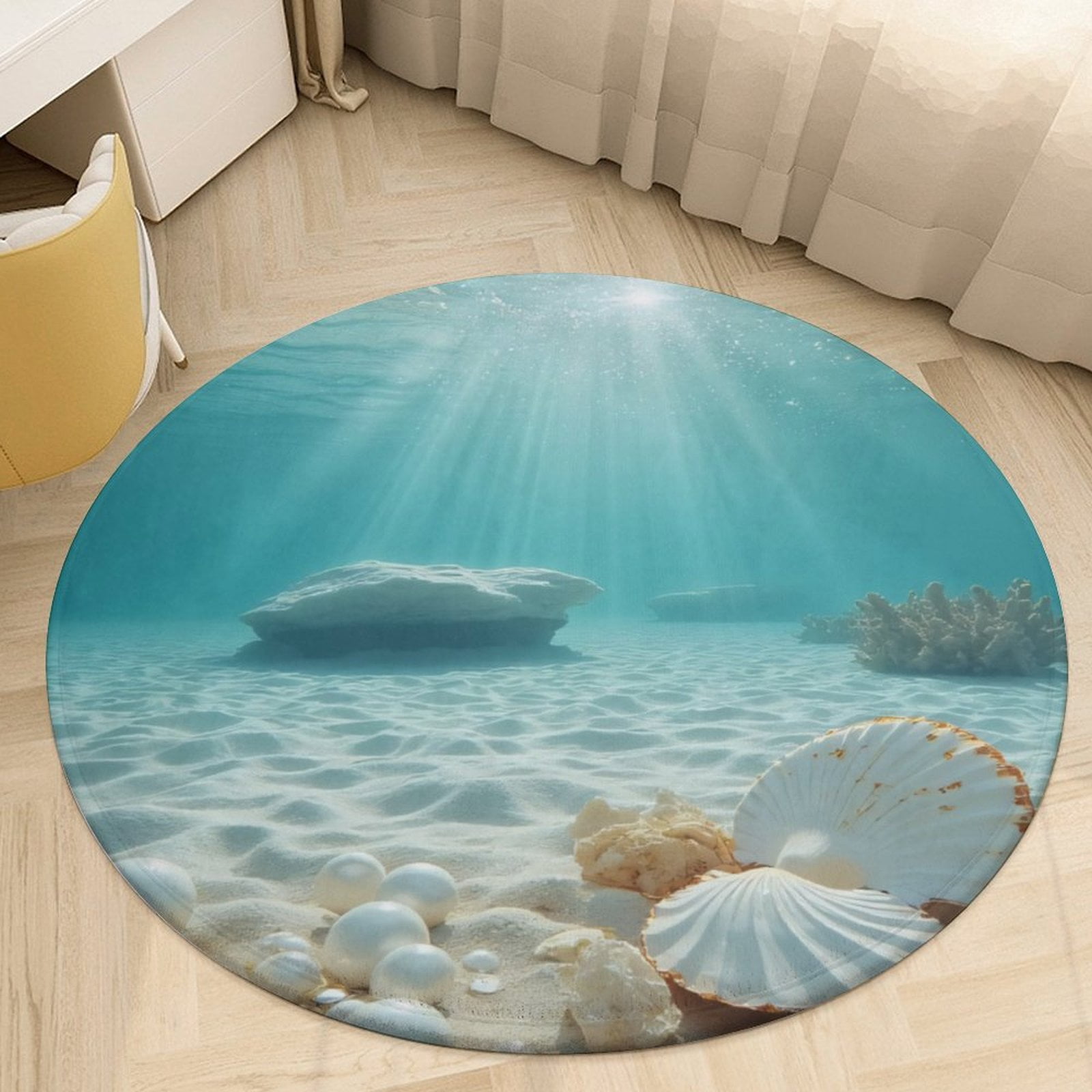 Underwater Scene with Pearls And Shells Round Area Rugs for Bedroom ...