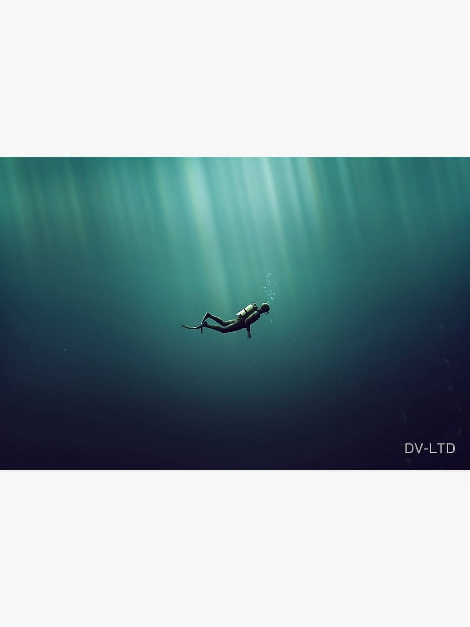 Underwater Scuba Diver in a Dark Lake Modern Art Decor Unframe ...