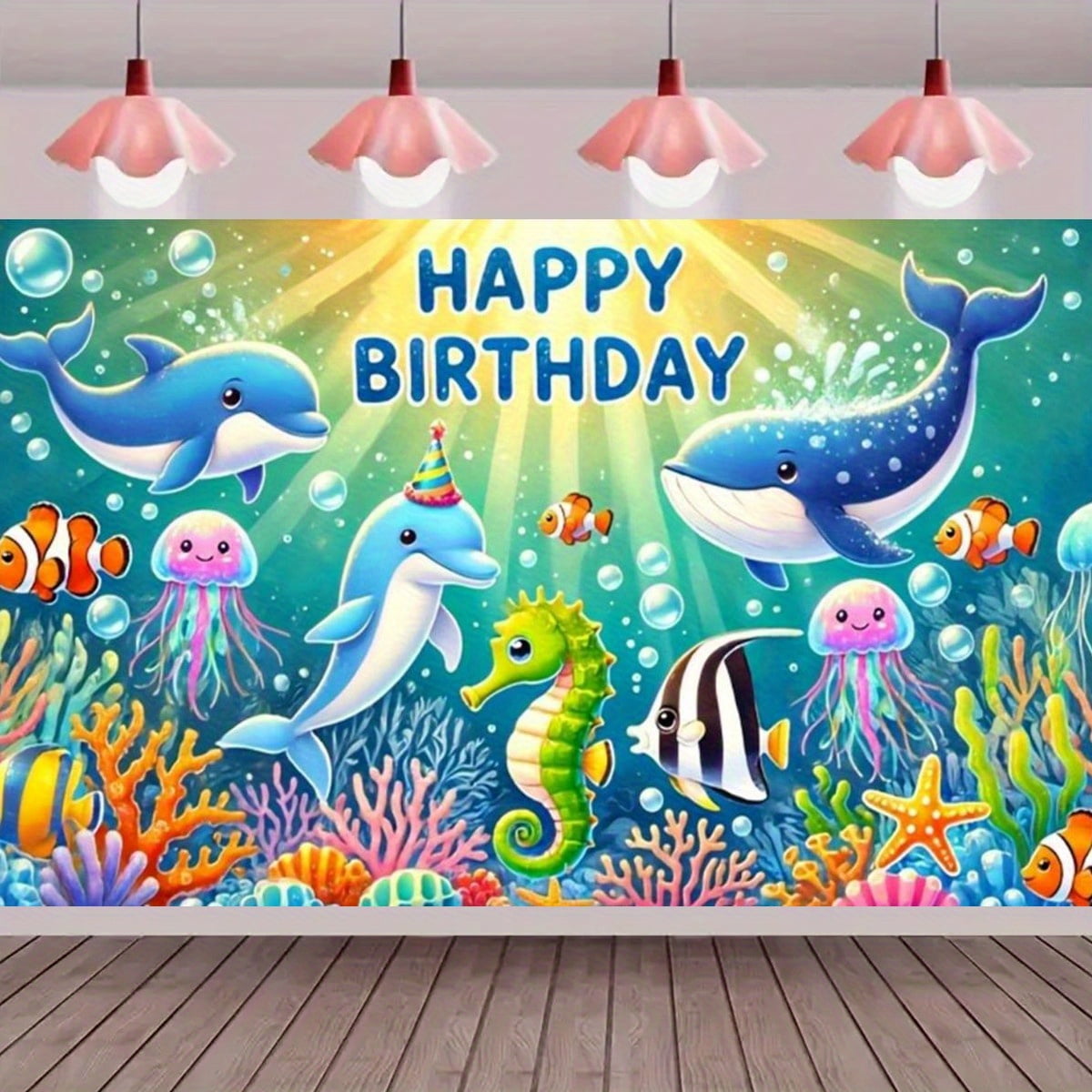 Underwater Sea Happy Birthday Backdrop Ocean Animal Party Decorations ...