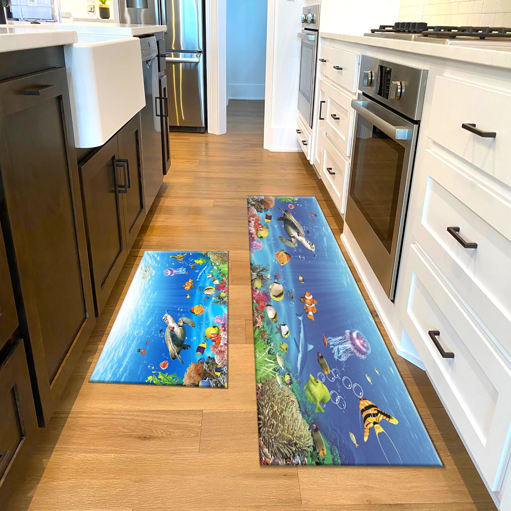 Underwater Sea Tropical Fish Kitchen Rugs and Mats Blue Sea Tropical ...
