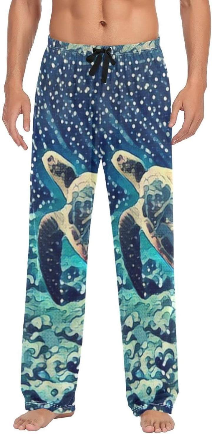 Underwater Sea Turtle Ghost Pajama Pants, Men's Lounge Pants Light with ...