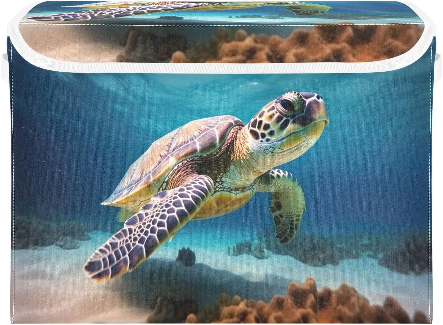 Underwater Sea Turtle Storage Basket with Lid and Handle, Large ...