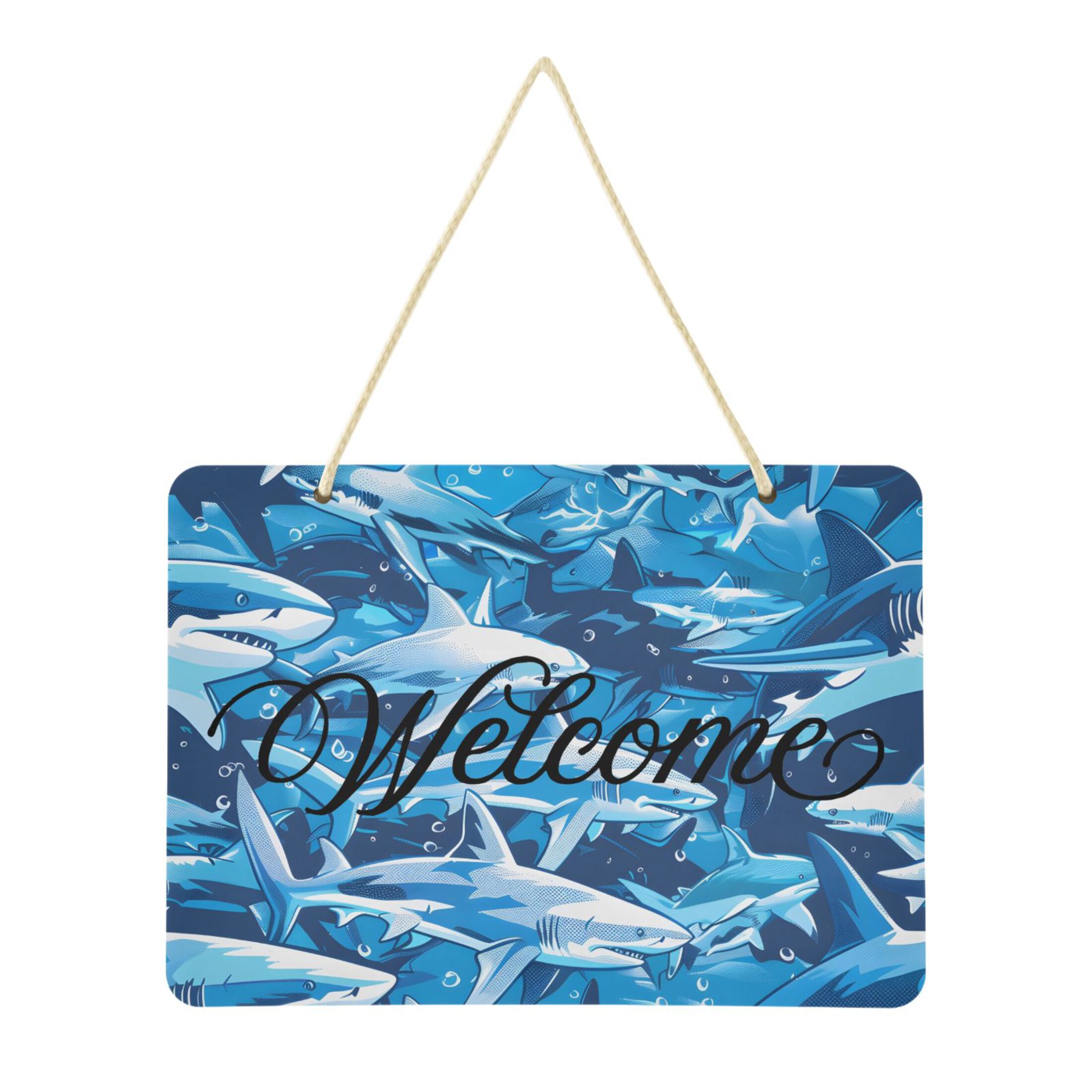 Underwater Sharks Welcome Sign Front Door PVC 14x10 inch Hanger Hello ...