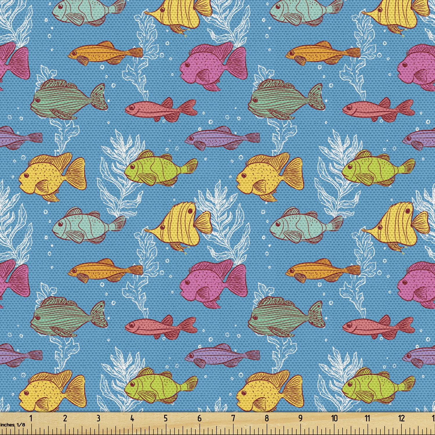 Ambesonne Underwater Fabric by the Yard Upholstery, Exotic Ocean Fishes ...