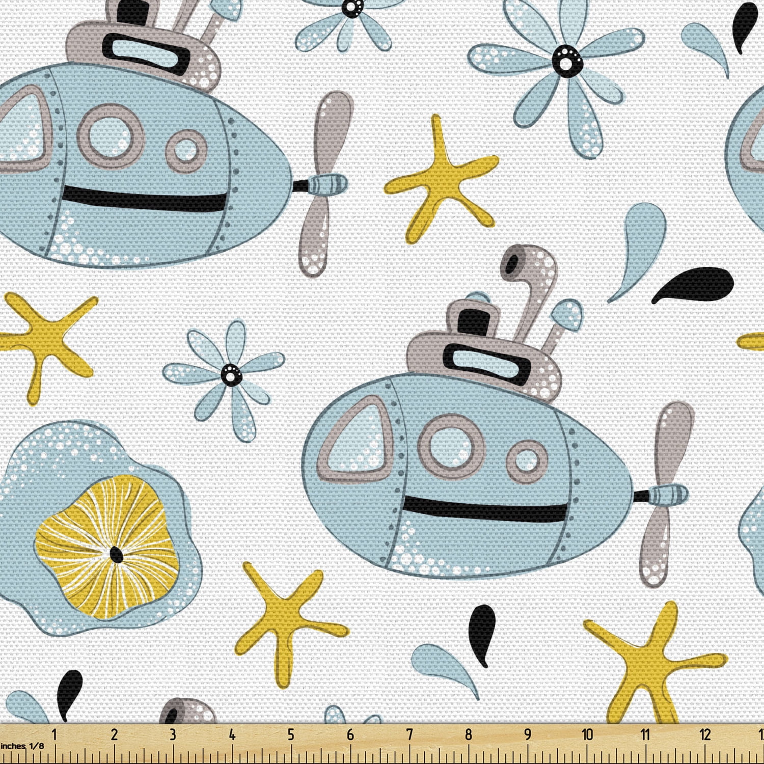 Ambesonne Underwater Fabric by the Yard Upholstery, Submarine Doodle ...
