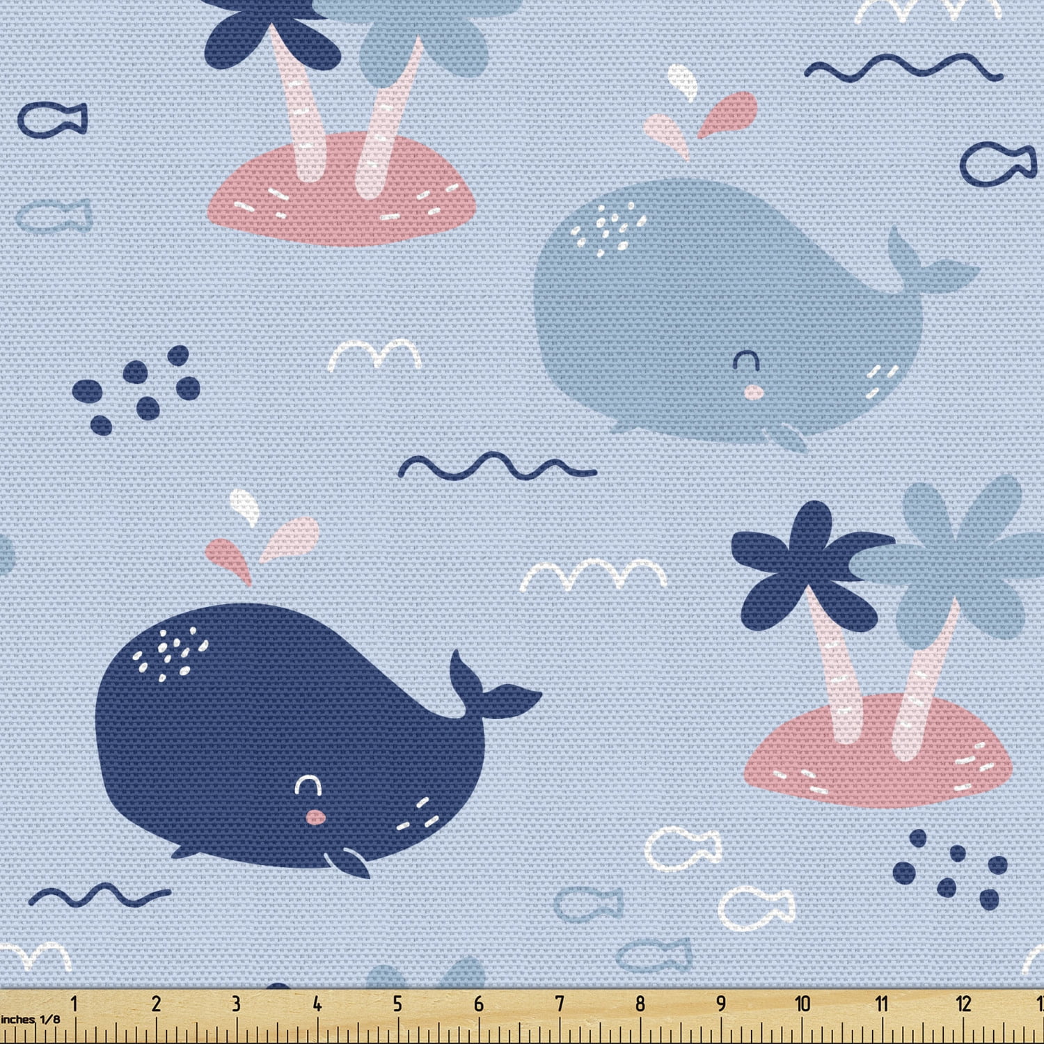 Ambesonne Underwater Fabric by the Yard Upholstery, Whale Character, 5 ...
