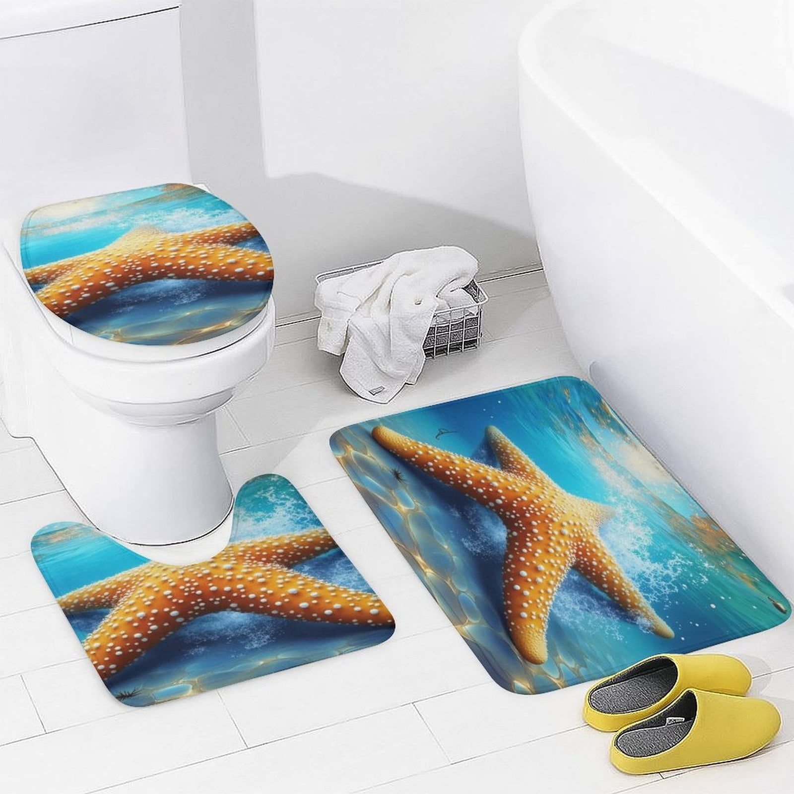 Underwater Starfish Scene Bathroom Rugs Sets 3 Piece Toilet Lid Cover ...