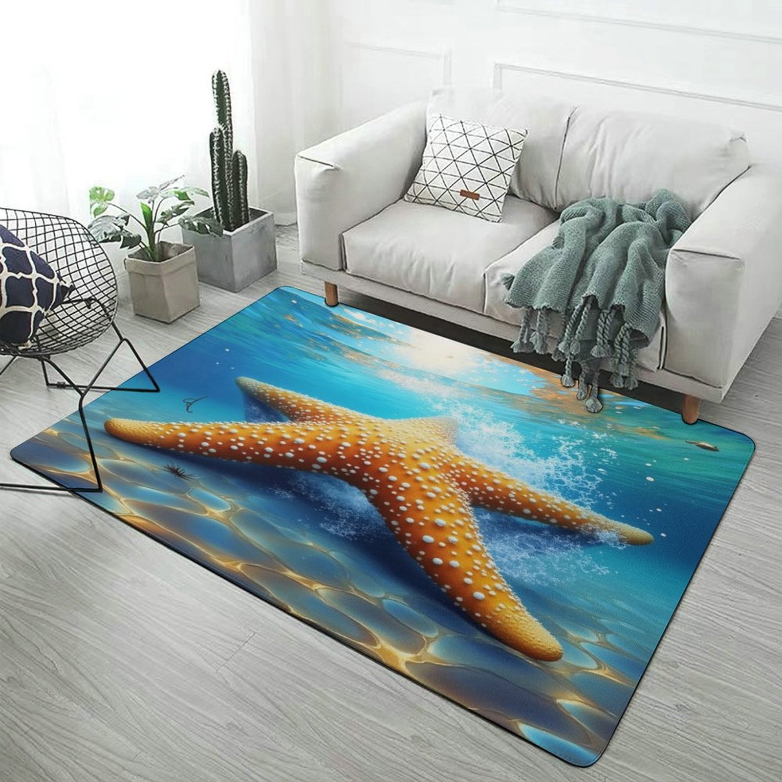 Underwater Starfish Scene Carpet Rug for Home Living Room Bedroom Sofa ...