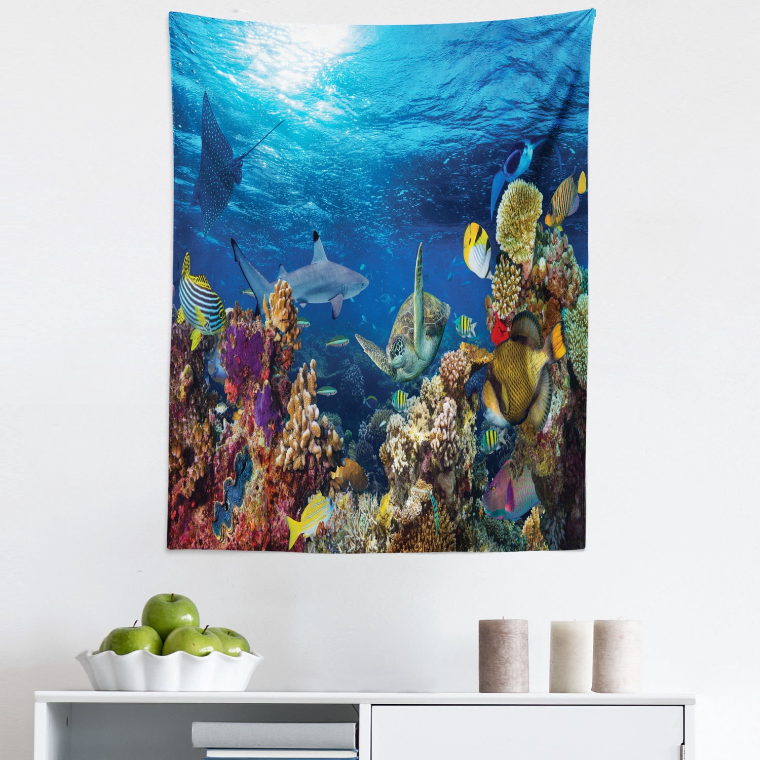 Underwater Tapestry, Colorful Coral Reef Landscape with Fishes and ...