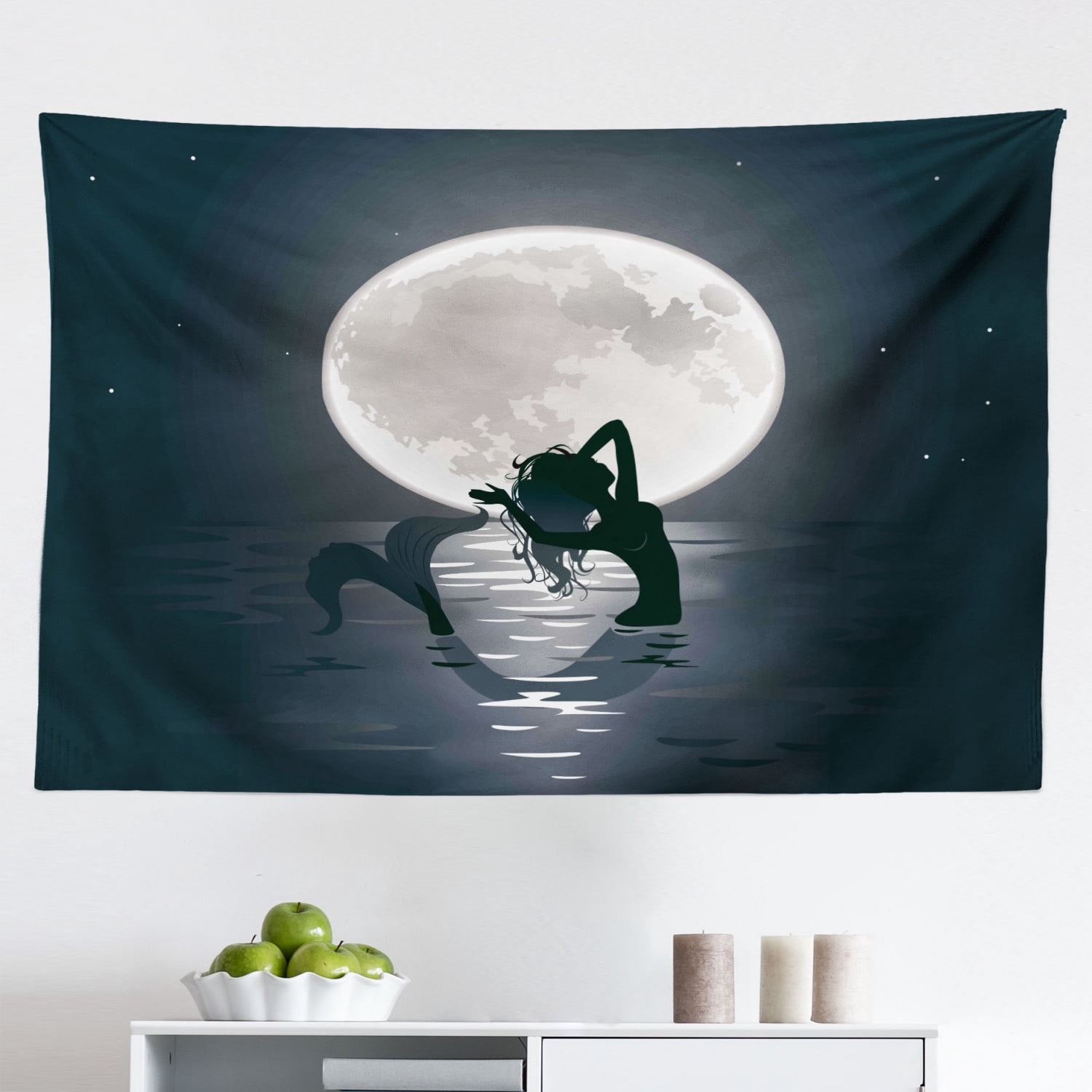 Underwater Tapestry, Illustration of a Smiling Mermaid Under The Sea ...