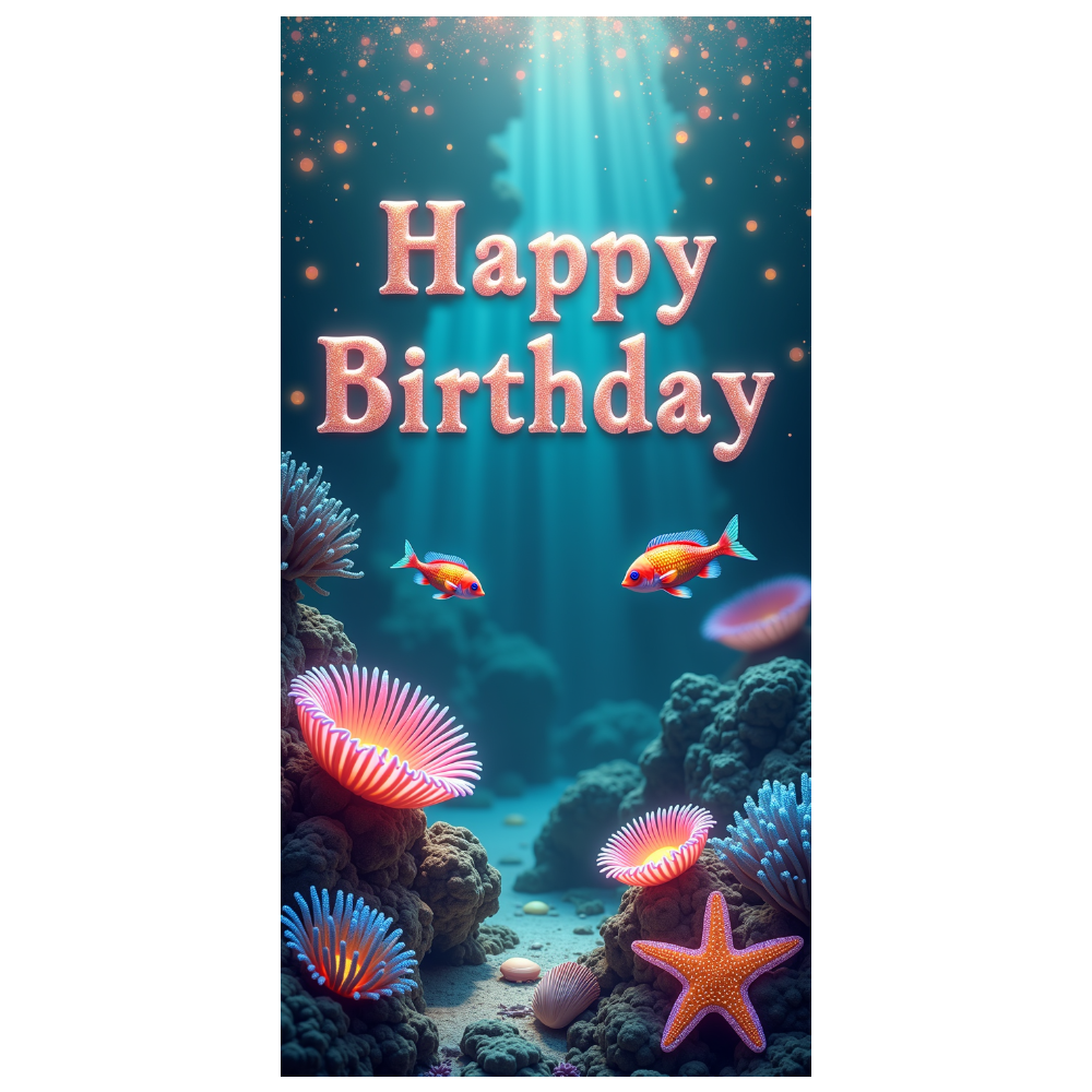 Underwater Themed Happy Birthday Backdrop Banner with Colorful Fish and ...