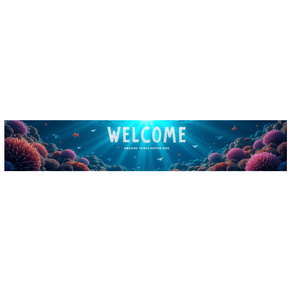 Underwater Themed Welcome Banner with Coral Starfish Elements Backdrop ...
