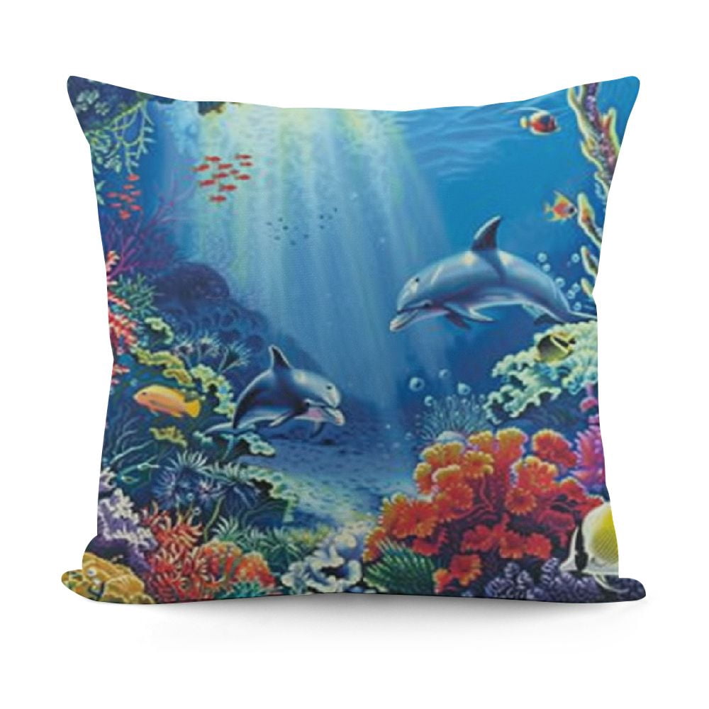 Underwater Throw Pillow Cushion Case Underwater Coral Reef Polyps Algae ...