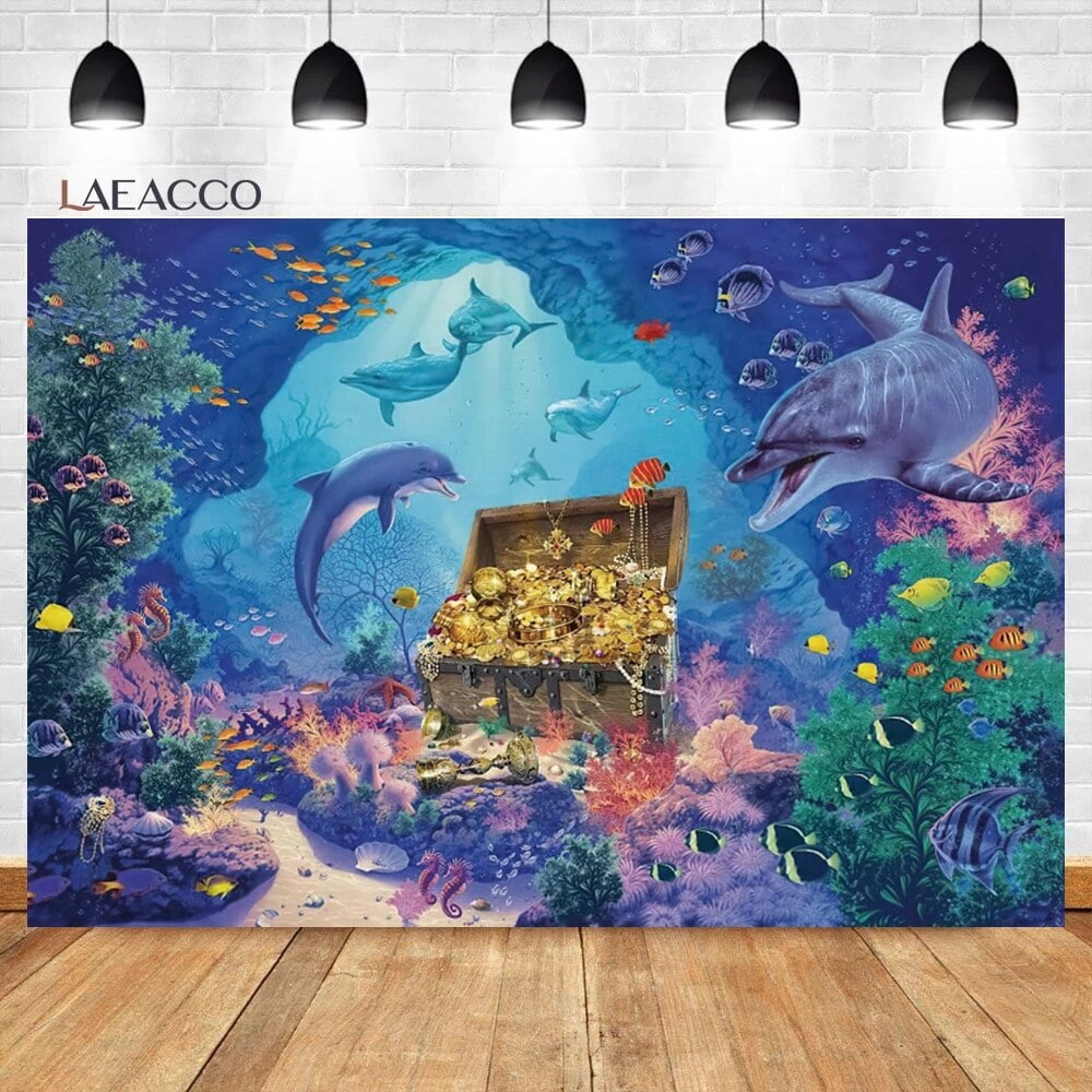 Underwater Treasure Pirate Ship Backdrop Benthos Aquatic Plants Coral ...