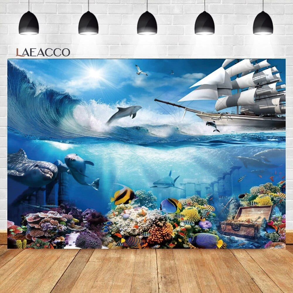 Underwater Treasure Pirate Ship Backdrop Benthos Aquatic Plants Coral ...