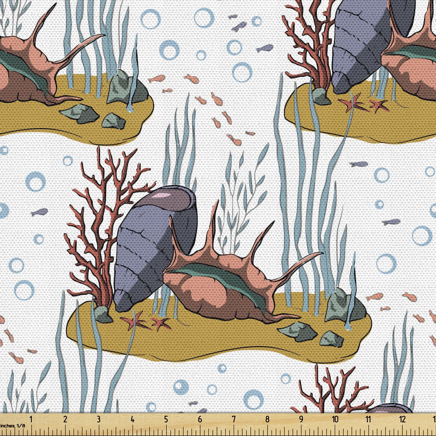 Underwater Upholstery Fabric by the Yard, Marine Composition of Coral ...