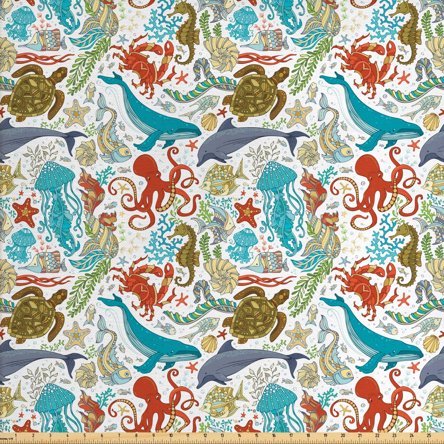 Ambesonne Underwater Fabric by the Yard Upholstery, Jumble Sea ...
