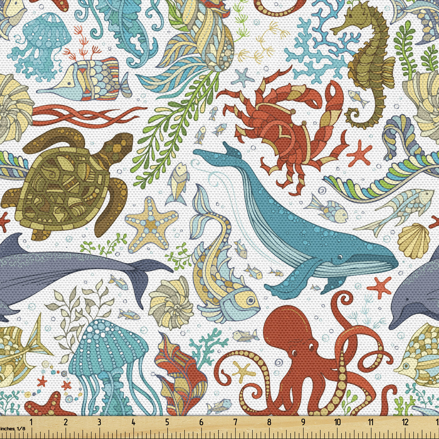 Ambesonne Underwater Fabric by the Yard Upholstery, Jumble Sea ...