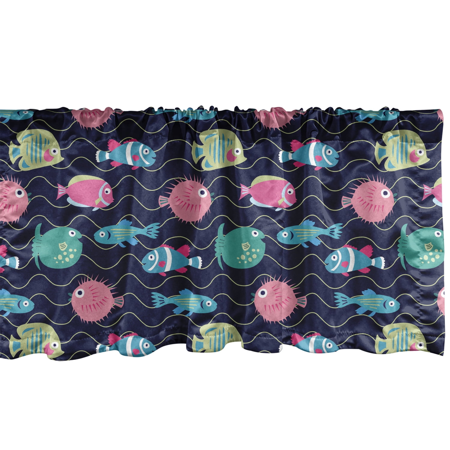 Underwater Window Valance Pack of 2, Funny Ocean Animals Swimming ...