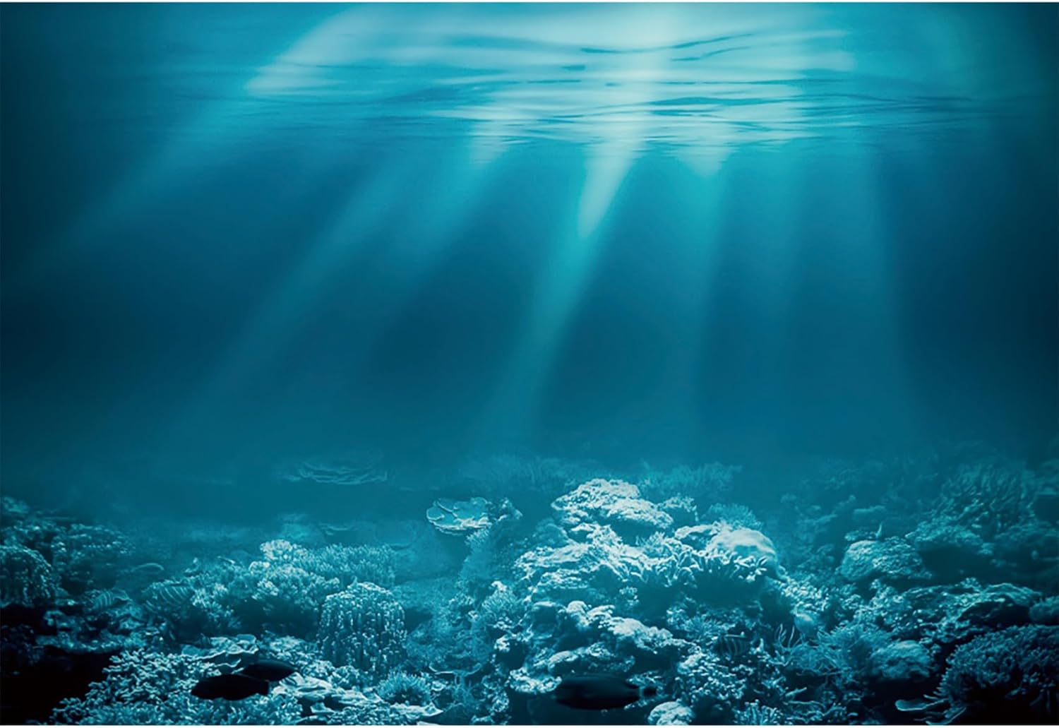 Underwater World Backdrop Deep Blue Seawater Sun Beams Coral Reef ...