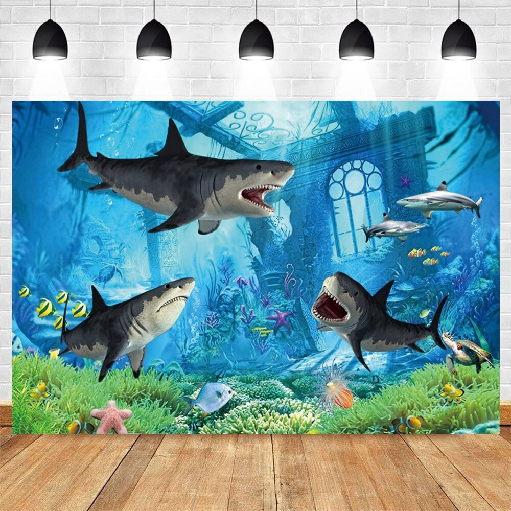 Underwater World Backdrop Seabed Shark Ocean Undersea Fish Coral Baby ...