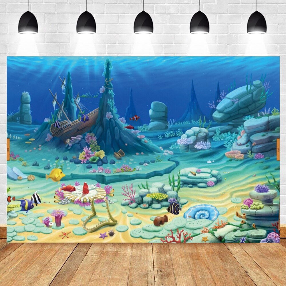 Underwater World Backdrop Seabed Shark Ocean Undersea Fish Coral Baby ...