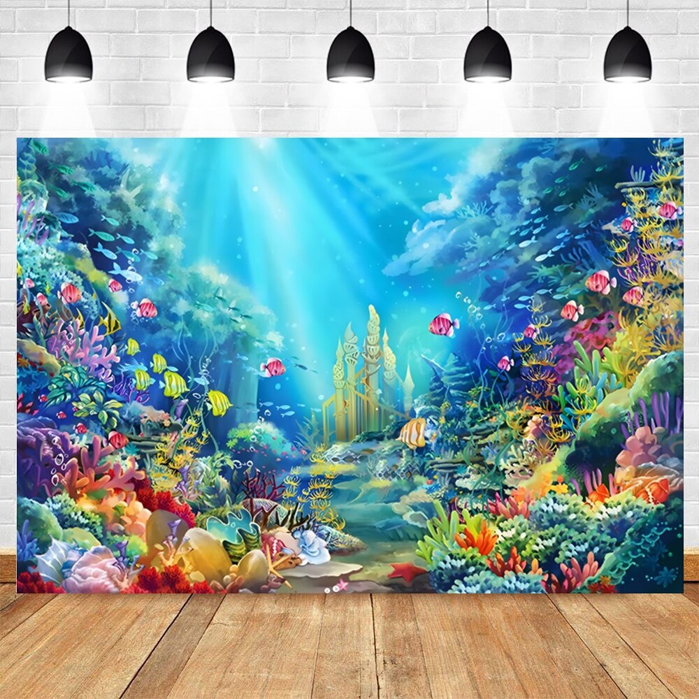 Underwater World Backdrop Seabed Shark Ocean Undersea Fish Coral Baby ...