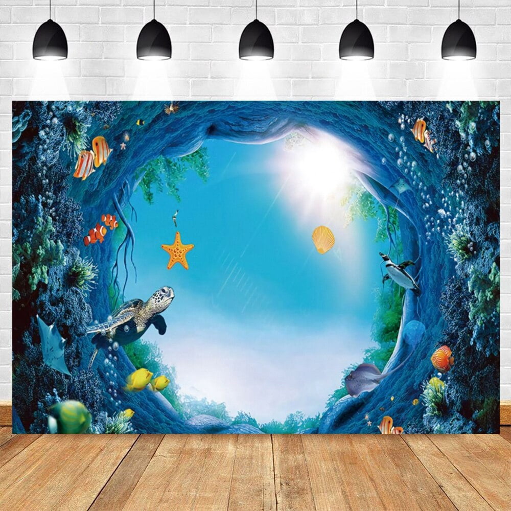 Underwater World Backdrop Seabed Shark Ocean Undersea Fish Coral Baby ...