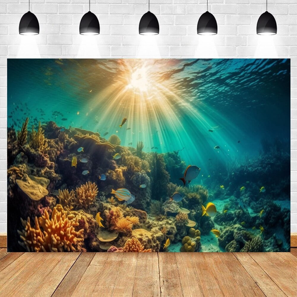 Underwater World Backdrop Seabed Shark Ocean Undersea Fish Coral Baby ...