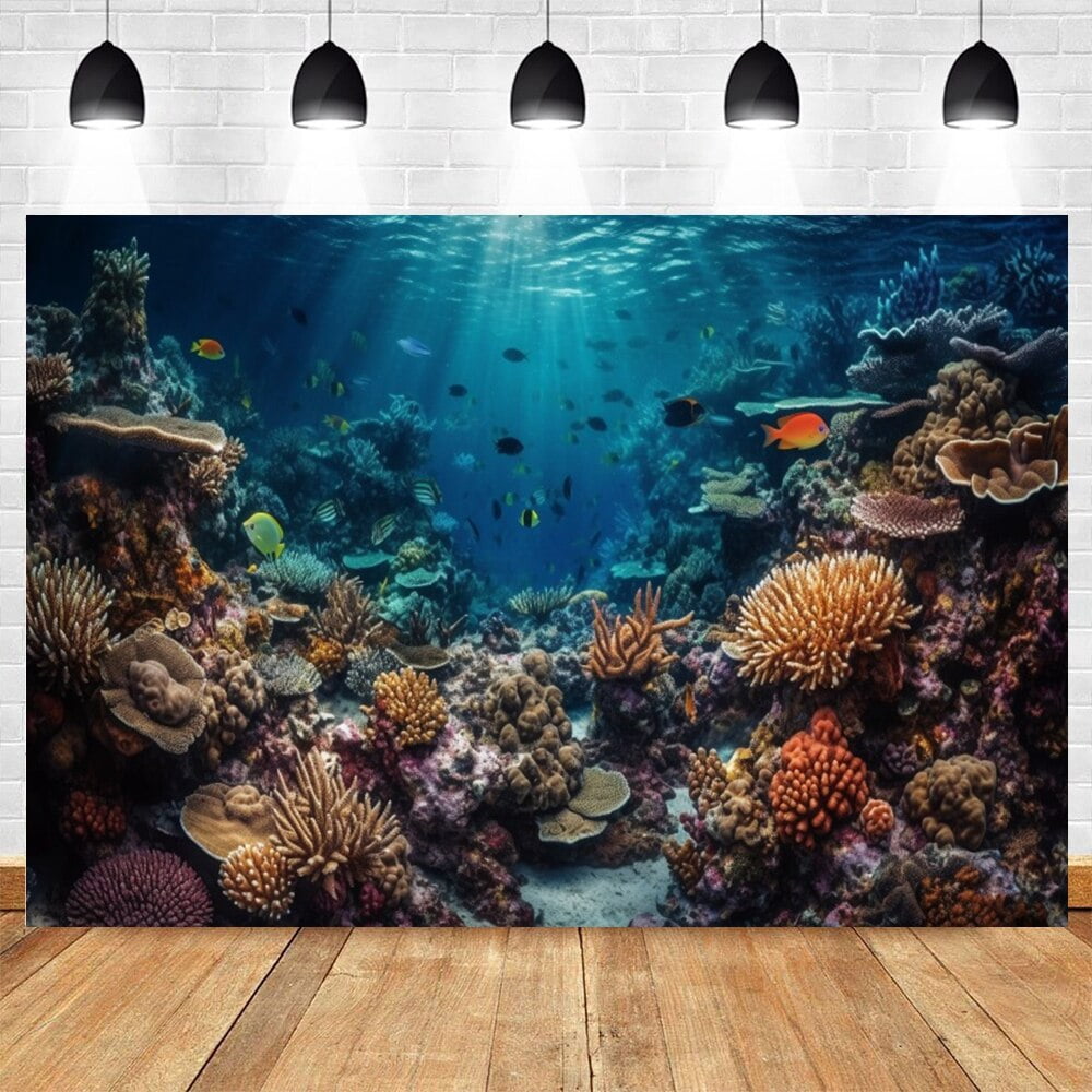 Underwater World Backdrop Seabed Shark Ocean Undersea Fish Coral Baby ...