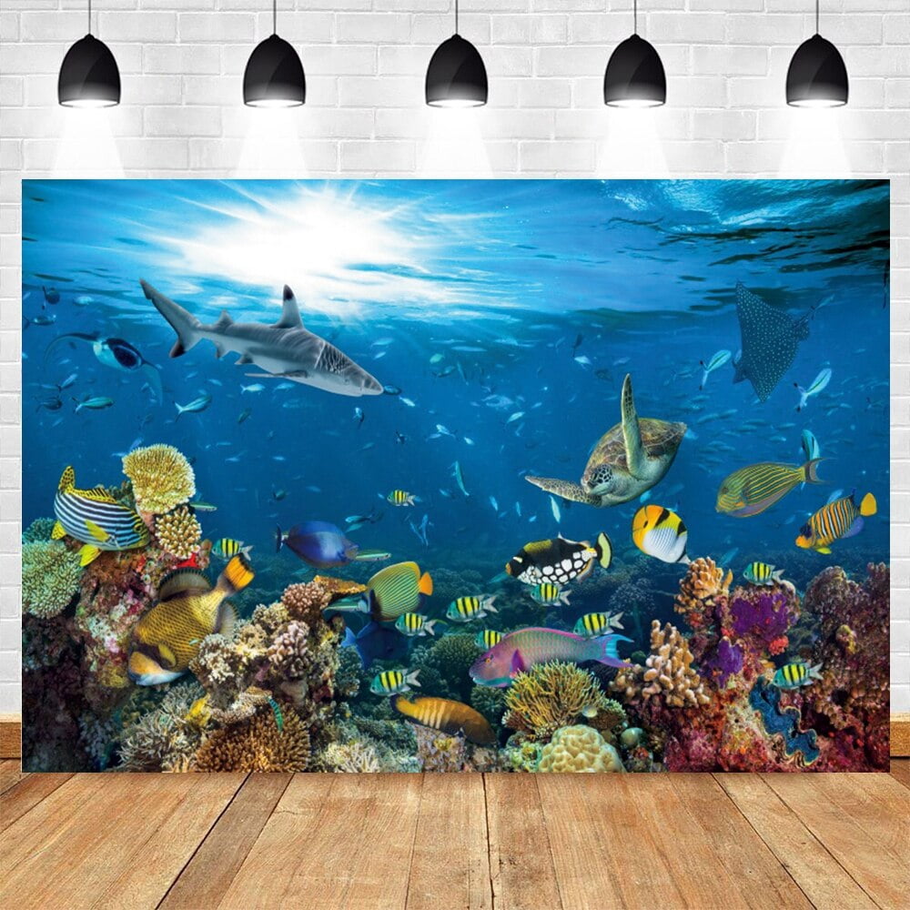 Underwater World Backdrop Seabed Shark Ocean Undersea Fish Coral Baby ...