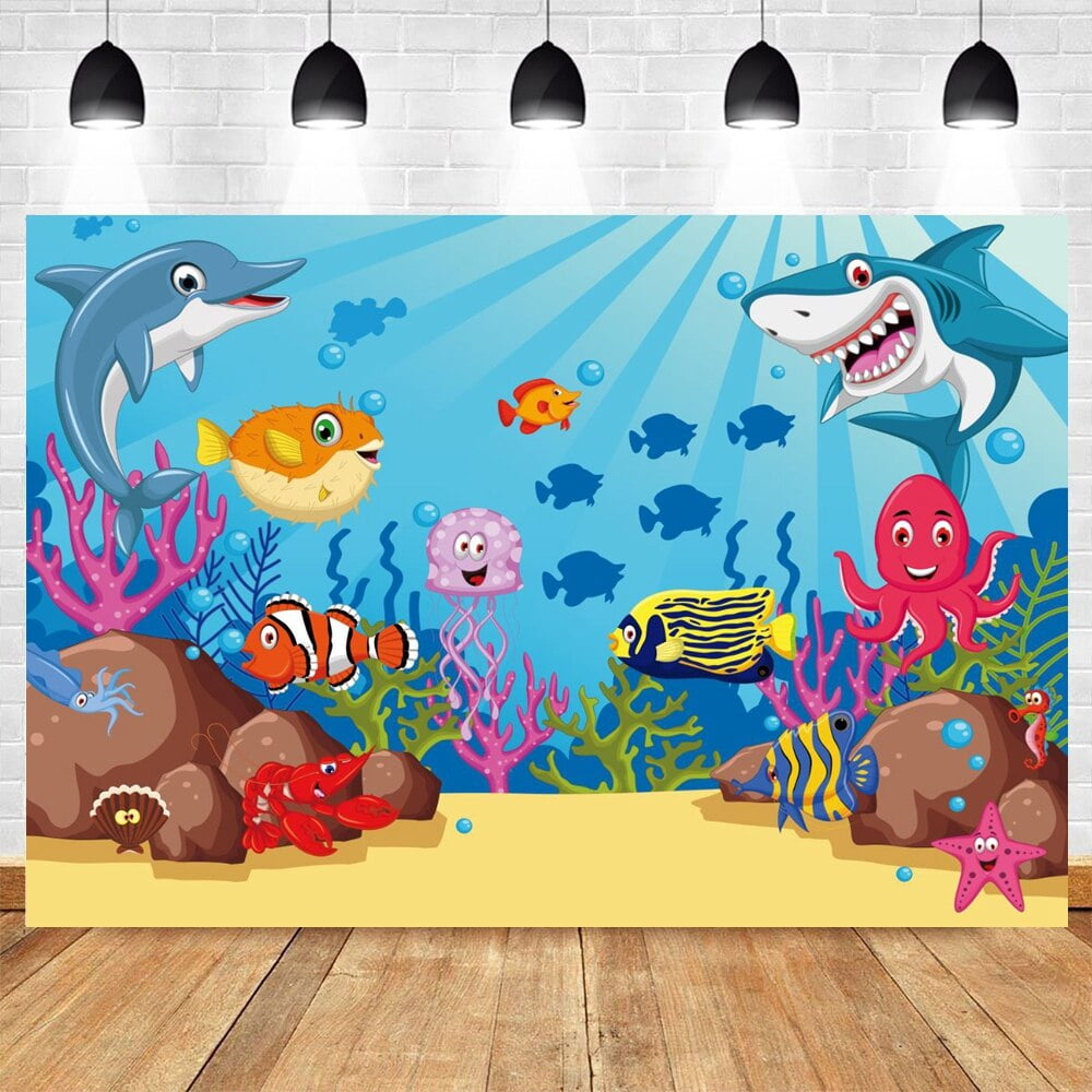 Underwater World Backdrop Seabed Shark Ocean Undersea Fish Coral Baby ...