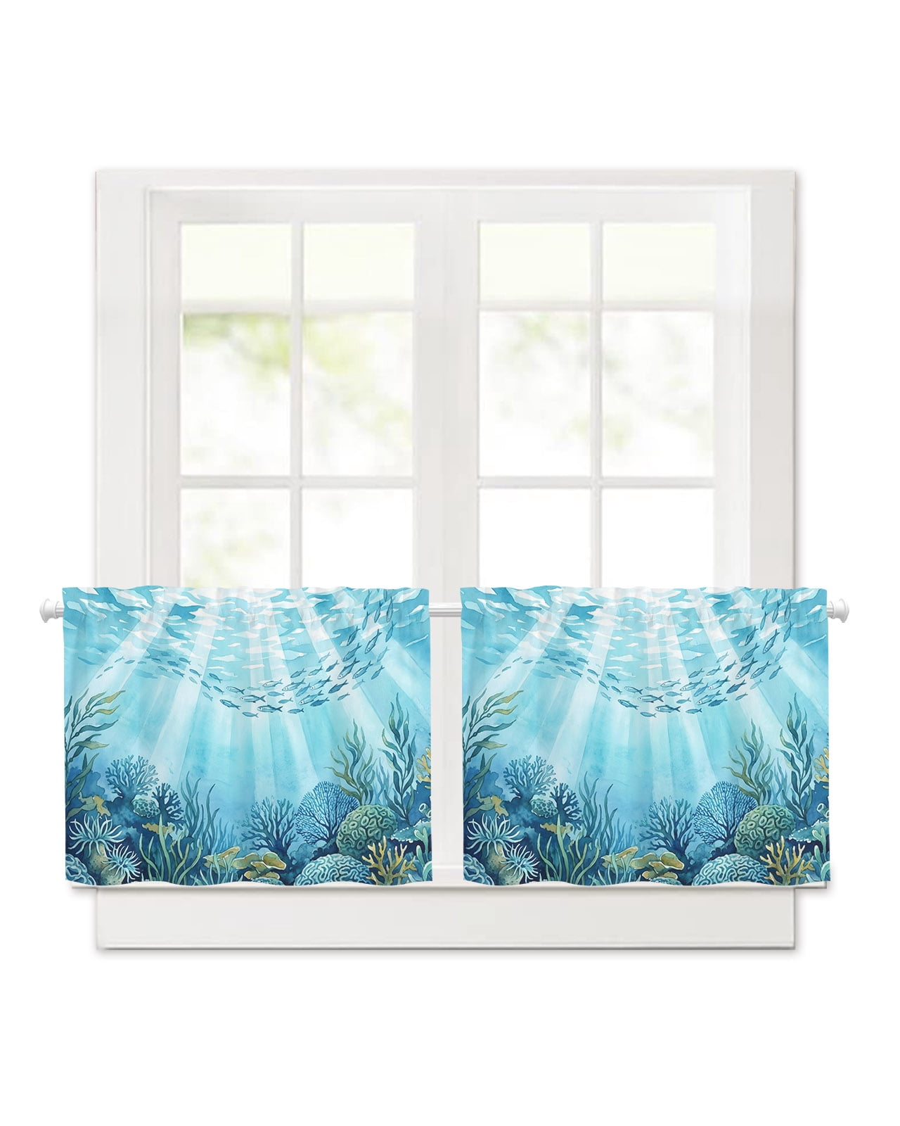 Underwater World Coral Seaweed Short Blackout Curtains 24 Inch Long ...
