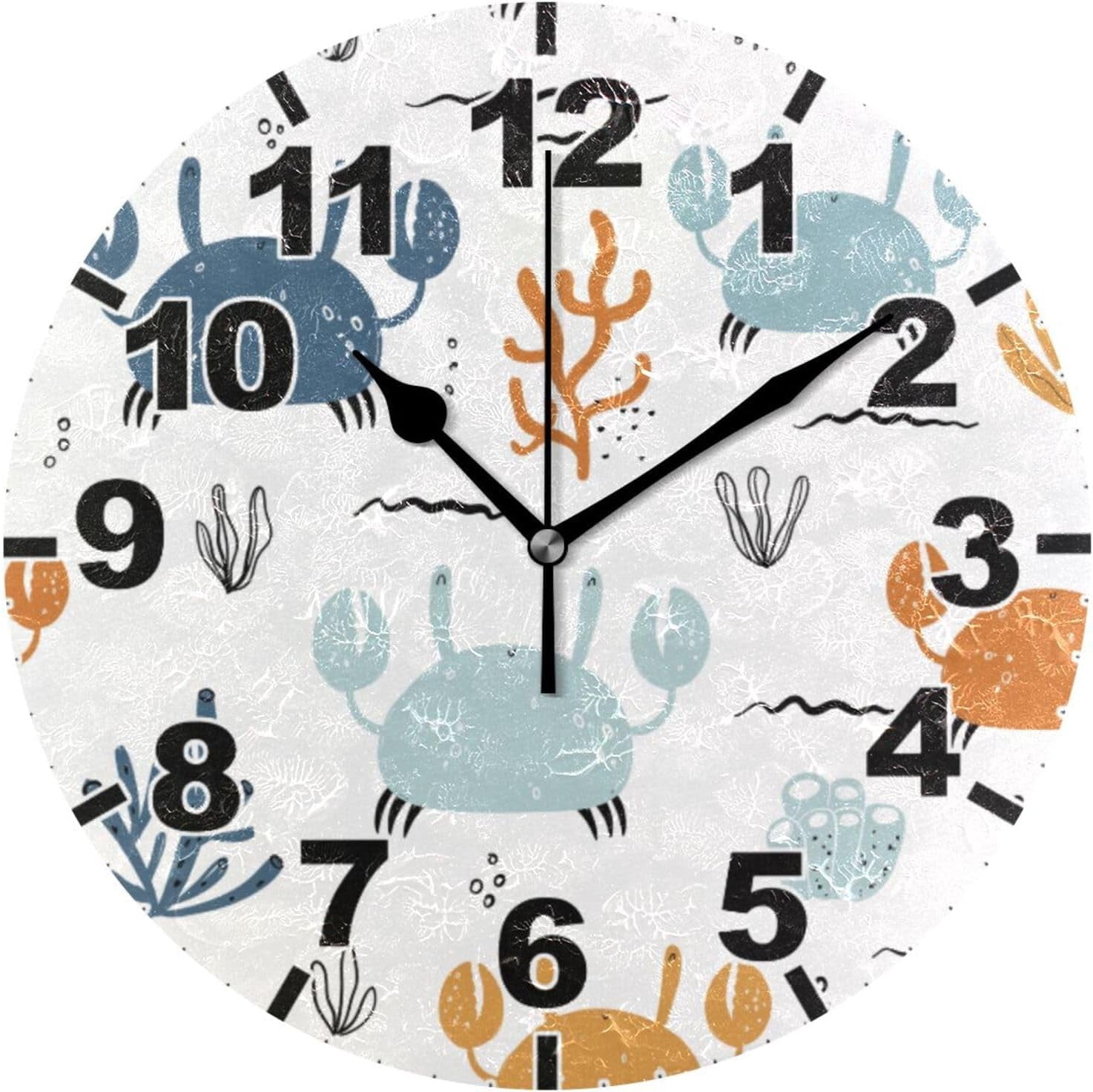 Underwater World Crabs and Plants Round Wall Clock, Battery Operated ...