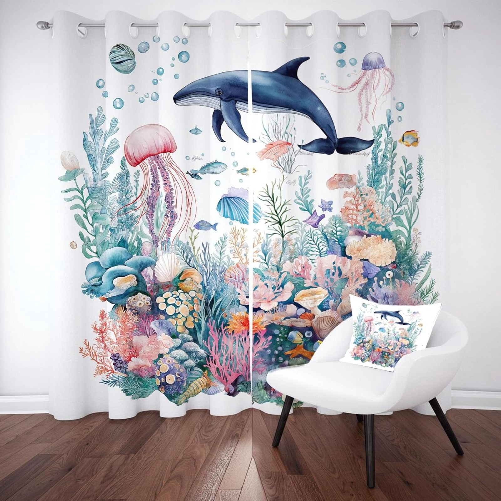 Underwater World Curtains For Living Room, Ocean Sea Animal Drapes ...