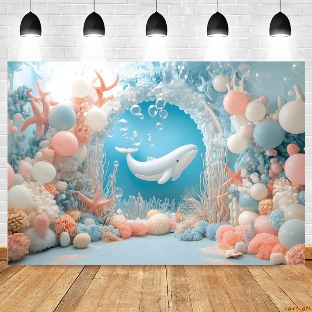 Underwater World Dolphin Theme Backdrop Undersea Animals Plants Coral Baby 1st Birthday Party ...