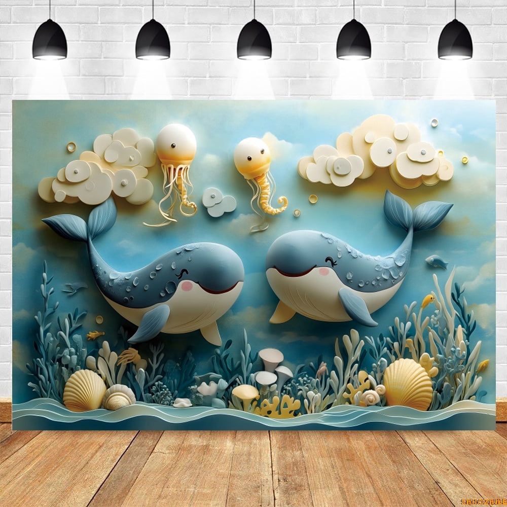 Underwater World Dolphin Theme Backdrop Undersea Animals Plants Coral ...
