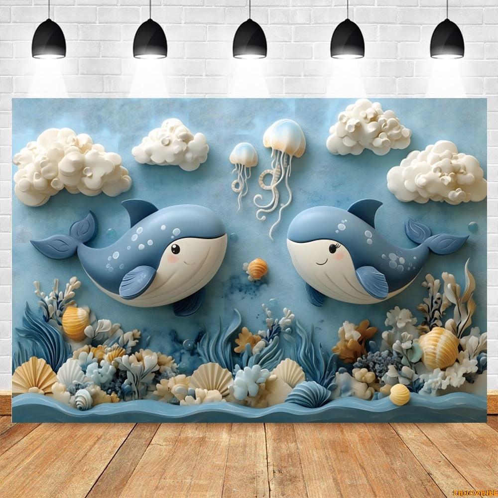 Underwater World Dolphin Theme Backdrop Undersea Animals Plants Coral ...