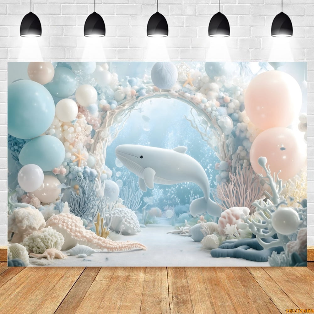 Underwater World Dolphin Theme Backdrop Undersea Animals Plants Coral Baby 1st Birthday Party ...