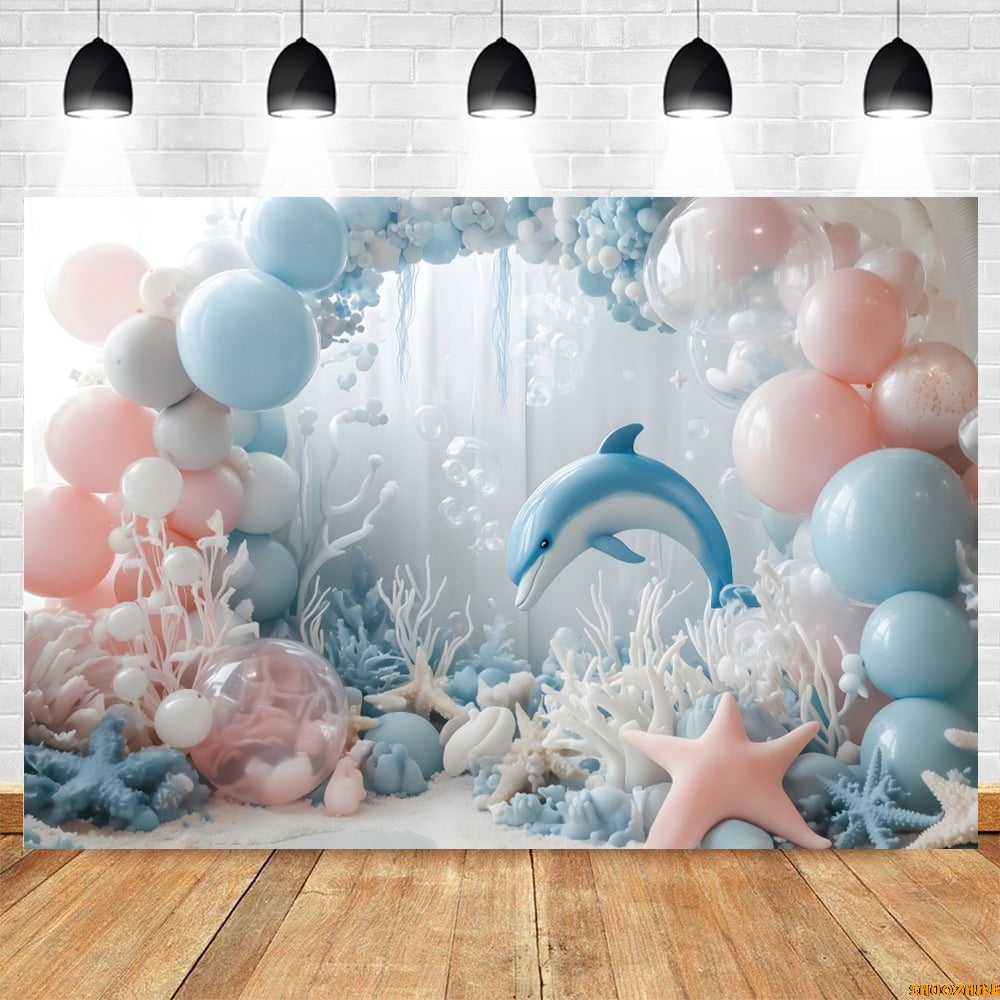 Underwater World Dolphin Theme Backdrop Undersea Animals Plants Coral Baby 1st Birthday Party ...