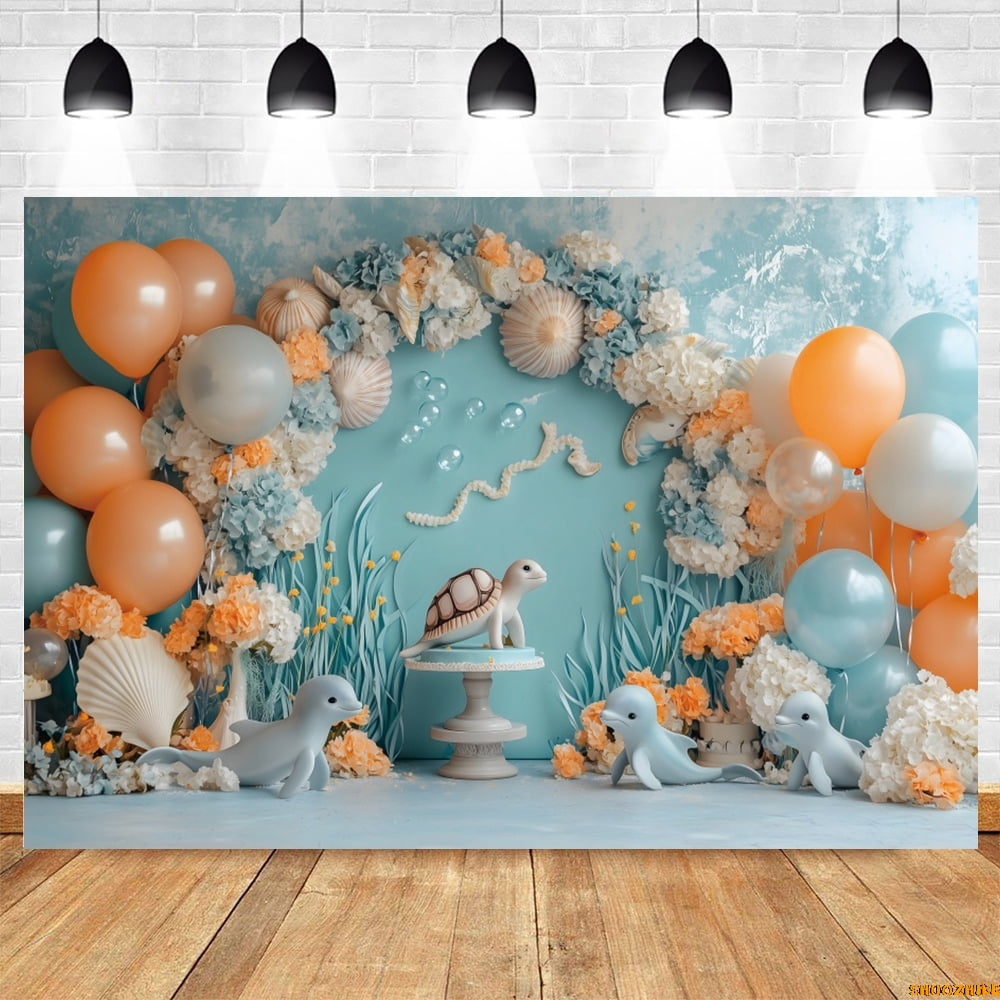 Underwater World Dolphin Theme Backdrop Undersea Animals Plants Coral Baby 1st Birthday Party ...