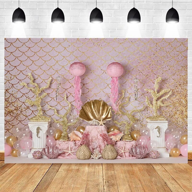 Underwater World Mermaid Photography Background Golden Coral Pink ...