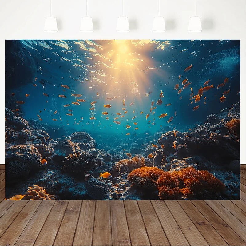 Underwater World Photography Backdrop Summer Blue Ocean Fish Coral Baby ...