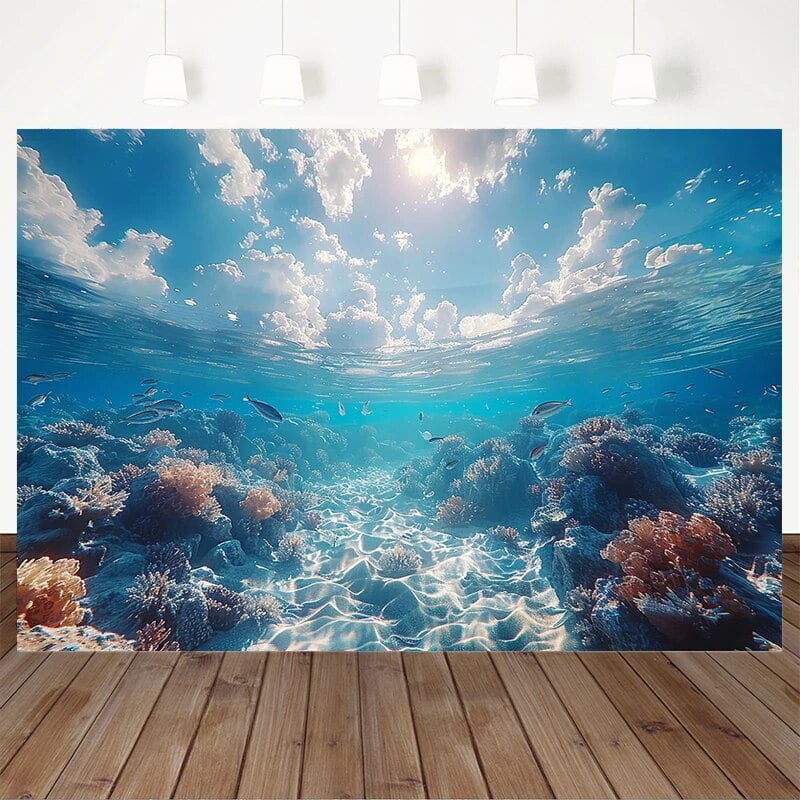 Underwater World Photography Backdrop Summer Blue Ocean Fish Coral Baby ...