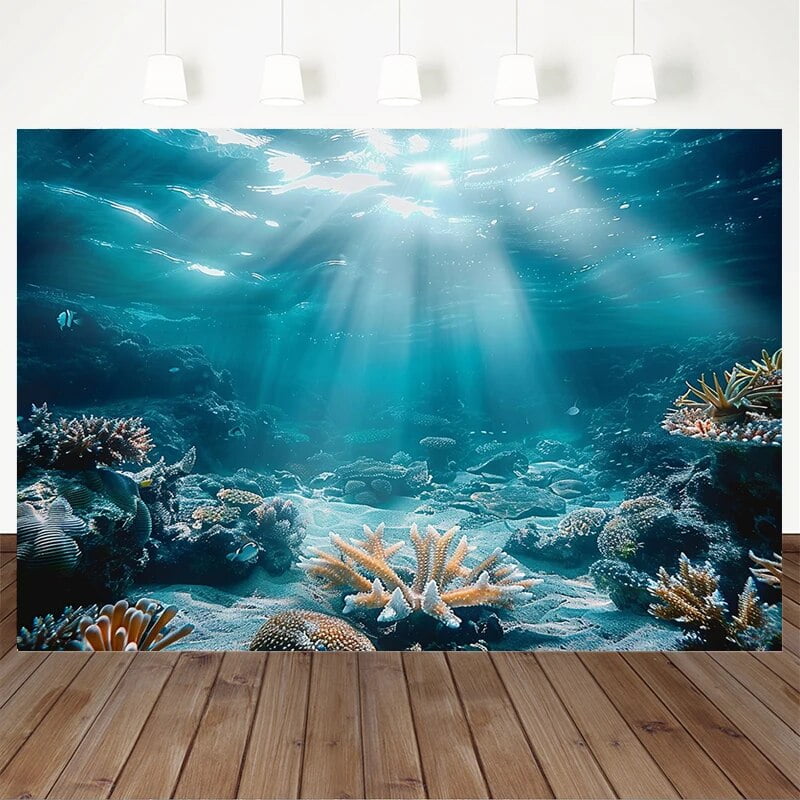 Underwater World Photography Backdrop Summer Blue Ocean Fish Coral Baby ...