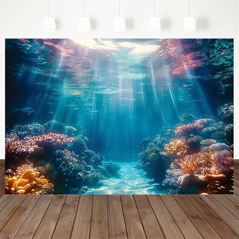 Underwater World Photography Backdrop Summer Blue Ocean Fish Coral Baby ...