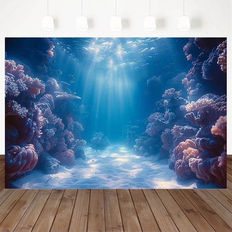 Underwater World Photography Backdrop Summer Blue Ocean Fish Coral Baby ...