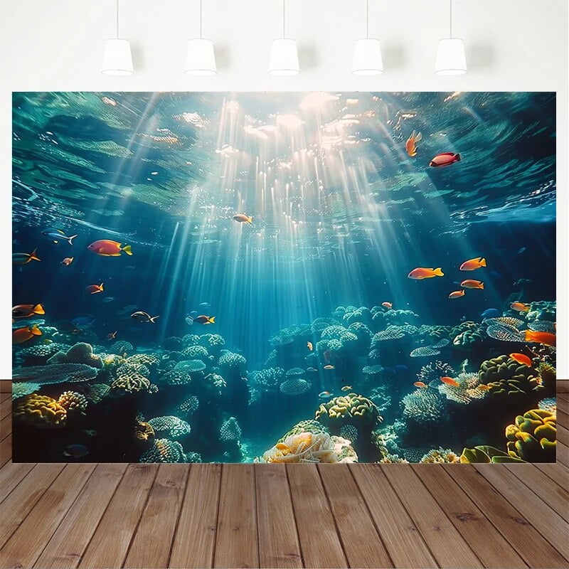 Underwater World Photography Backdrop Summer Blue Ocean Fish Coral Baby ...