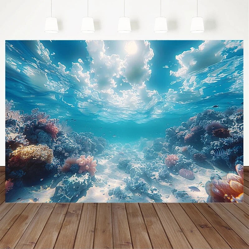 Underwater World Photography Backdrop Summer Blue Ocean Fish Coral Baby ...