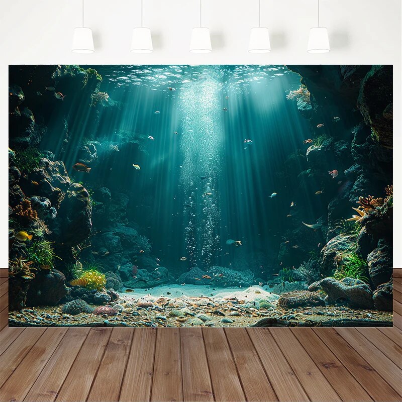 Underwater World Photography Backdrop Summer Blue Ocean Fish Coral Baby ...